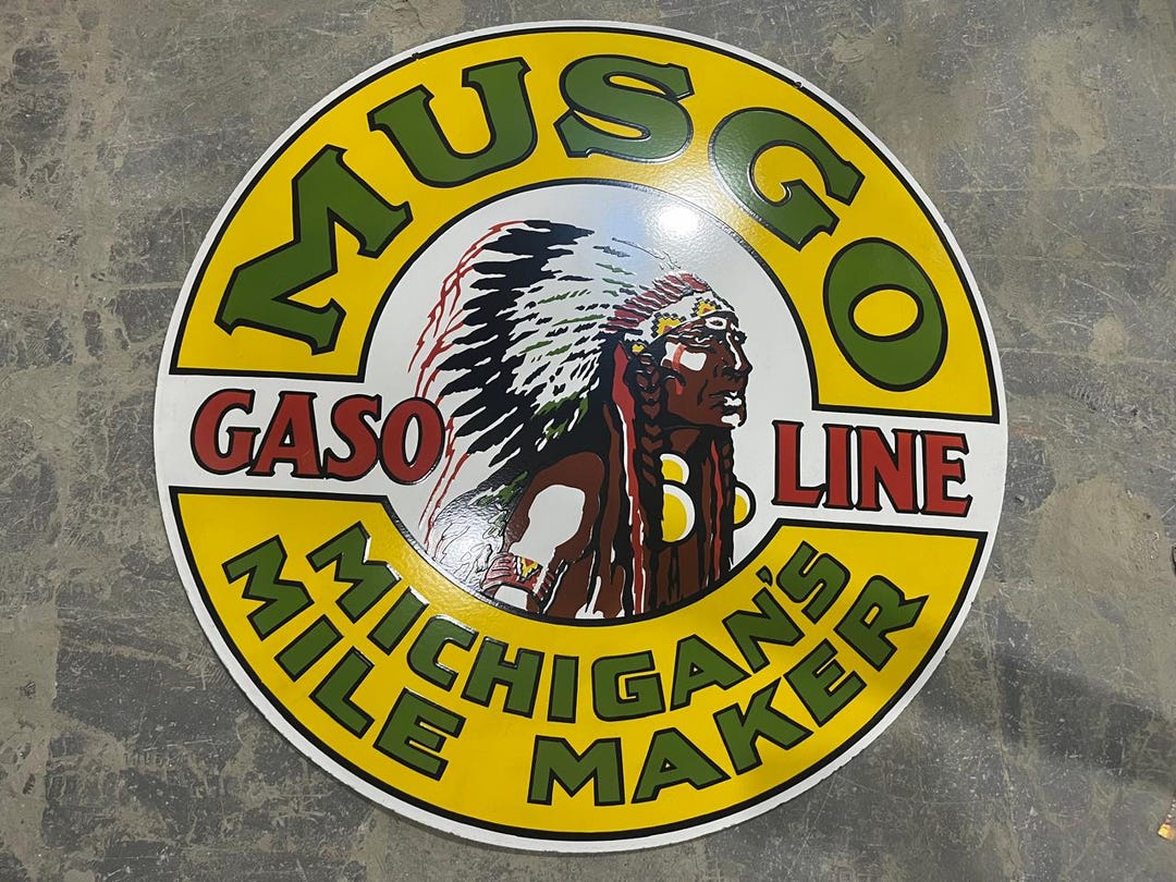 Vintage MUSGO GASOLINE MICHIGAN'S Mile Maker Porcelain Sign Double ...