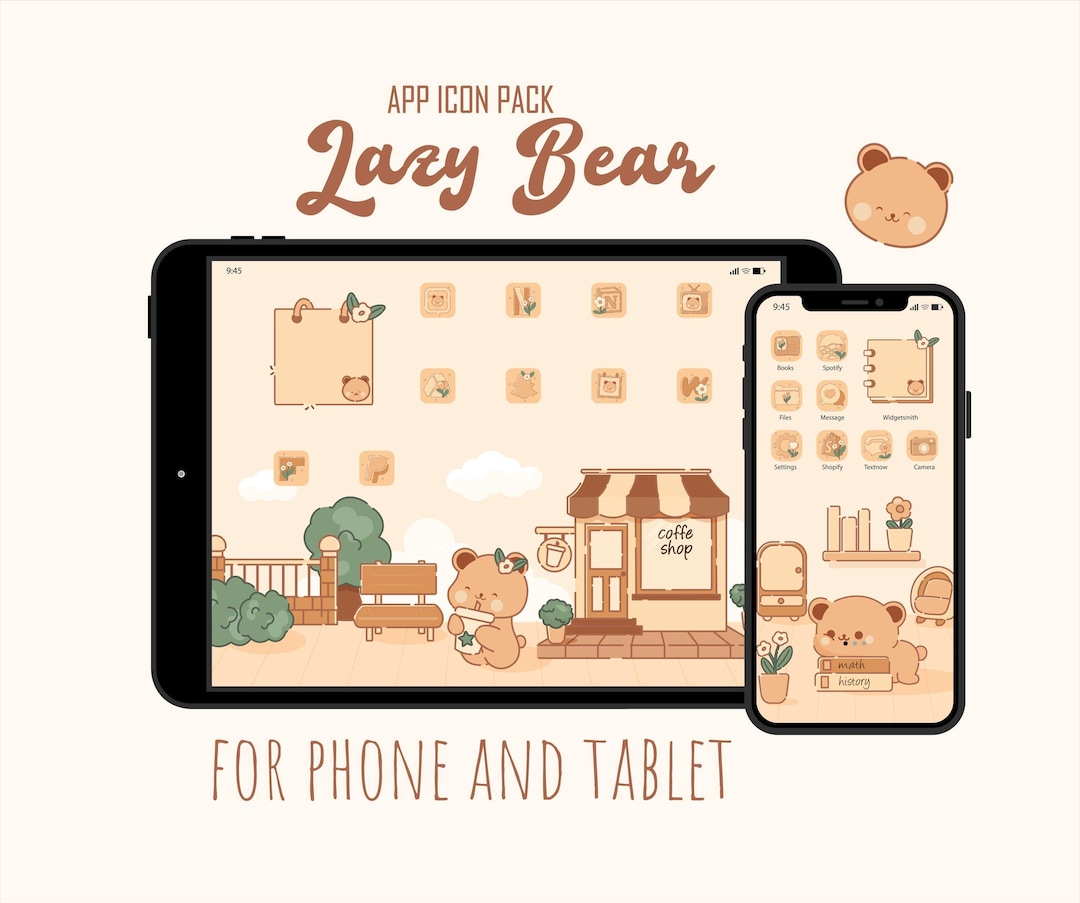 Lazy Bear App Icon Pack, Kawaii App Icon Pack, Cute App Icon Set, Ios ...