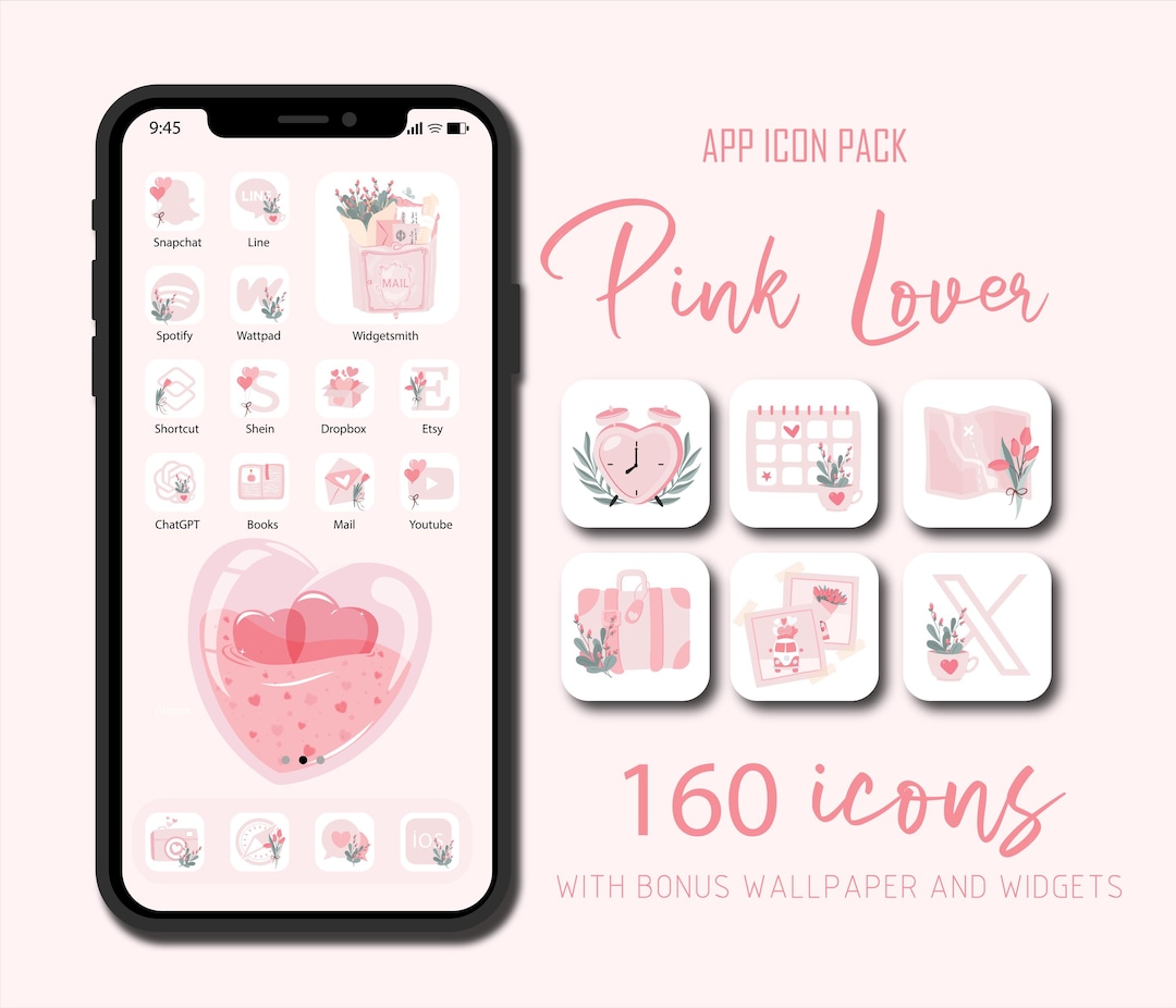 Pink Lover App Icon Set, Pink App Icon Pack, Pink App Icon Set, Ios App ...
