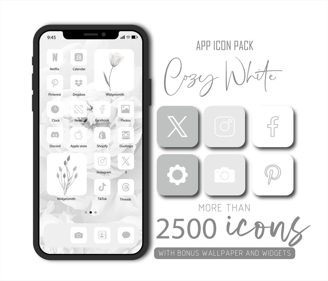 Cozy White APP Icons, App Icon Set, Ios App Icons, Flower App Icons ...