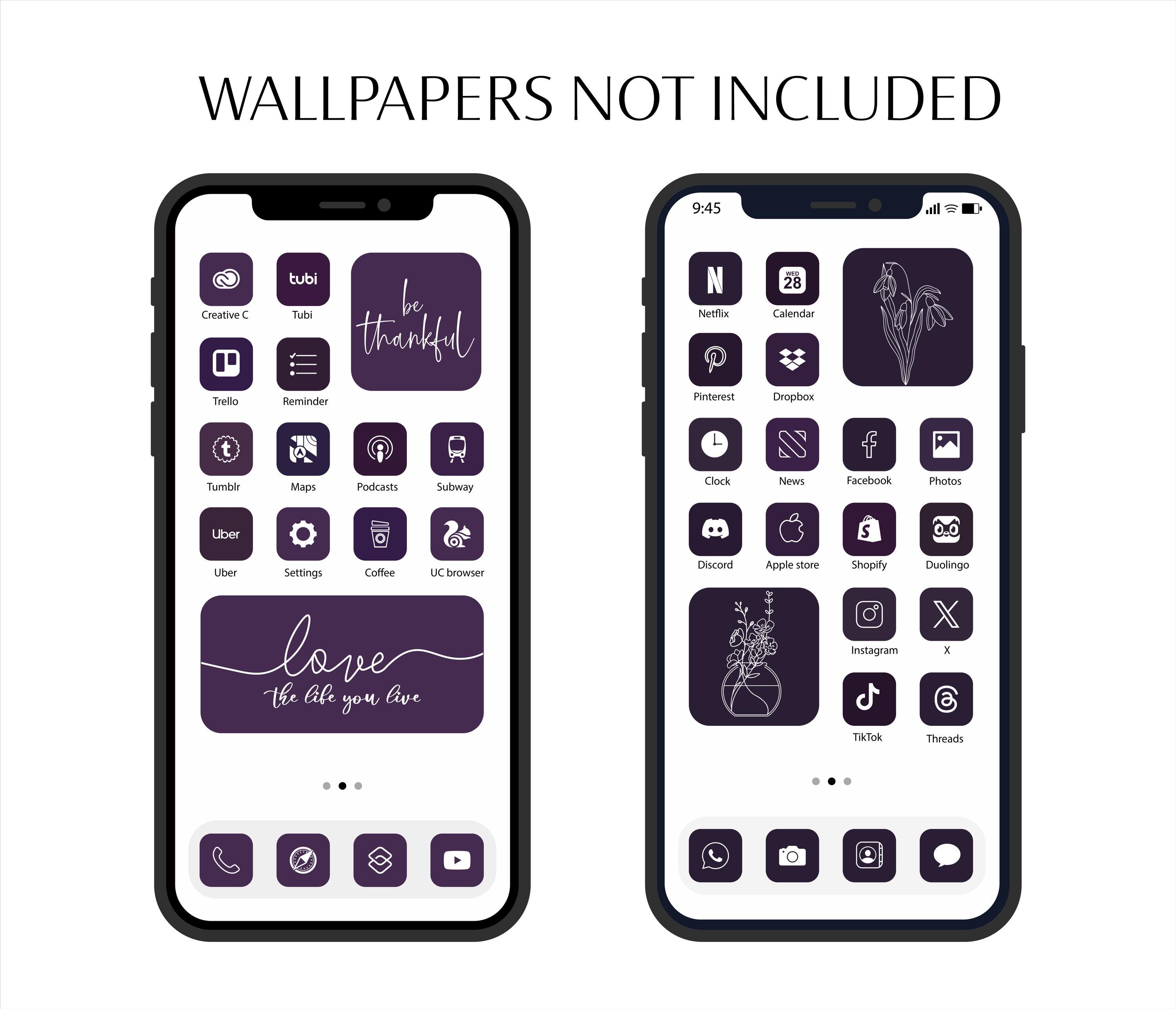 Dark Purple App Icon Set: Ios + Android, Phone Wallpaper (digital ...