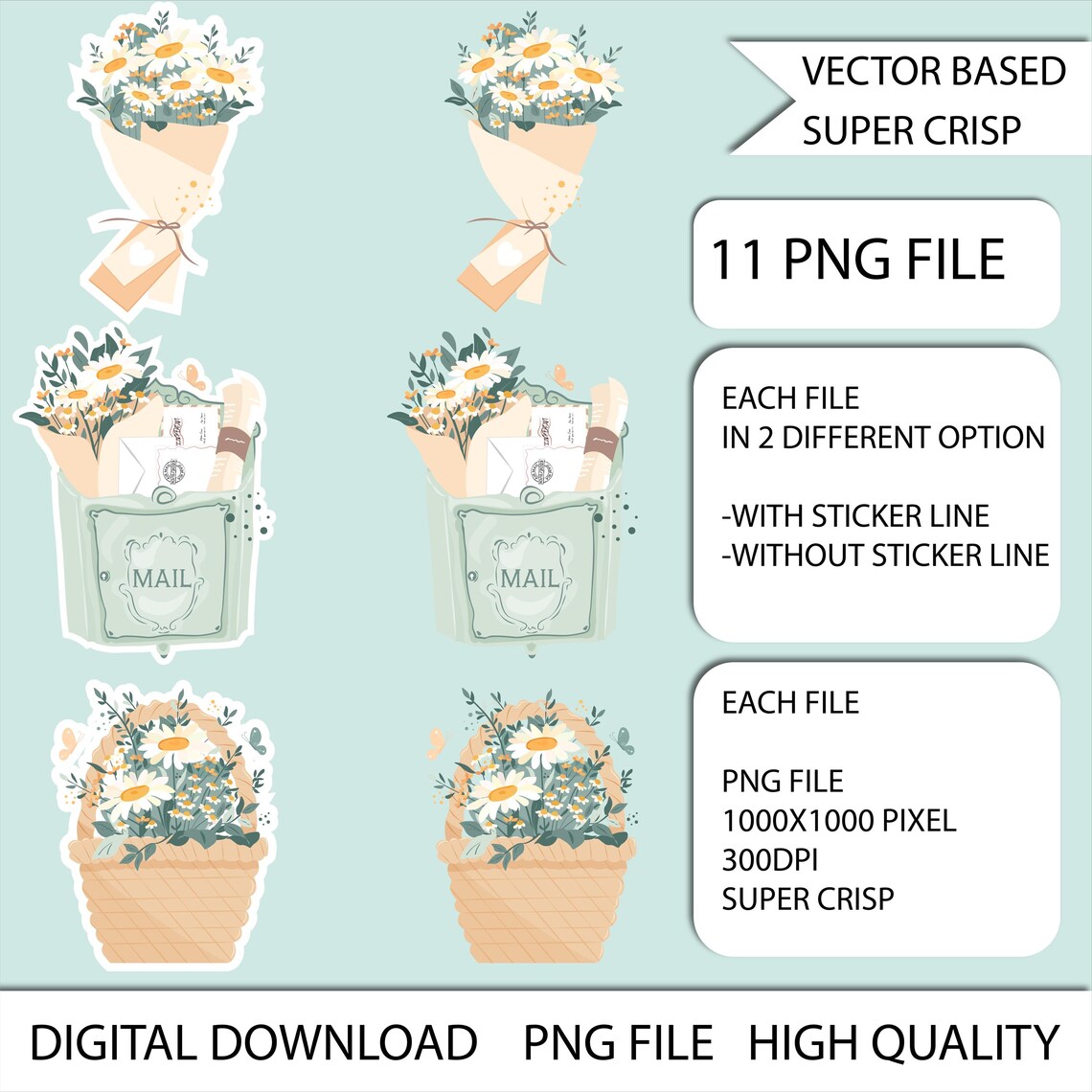 Daisy Sticker Set, Daisy Png File, Goodnotes Sticker Set, Printable ...