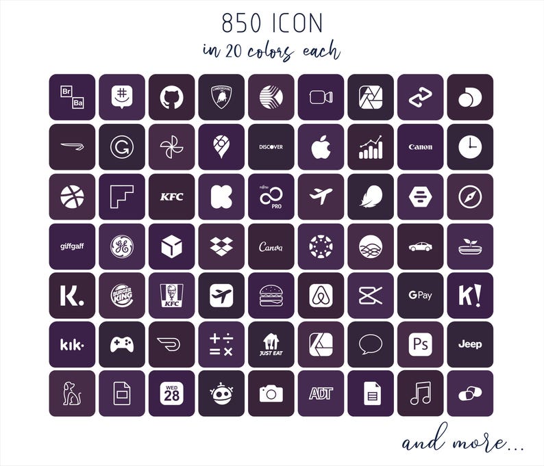 Dark Purple App Icon Set: Ios + Android, Phone Wallpaper (digital ...
