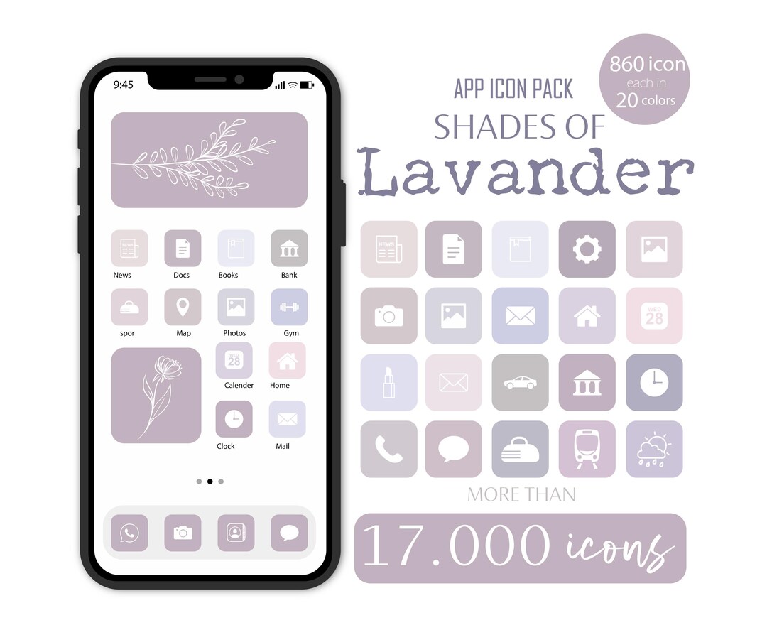 Lavender App Icon Pack: Purple Ios & Android Theme (digital Download ...