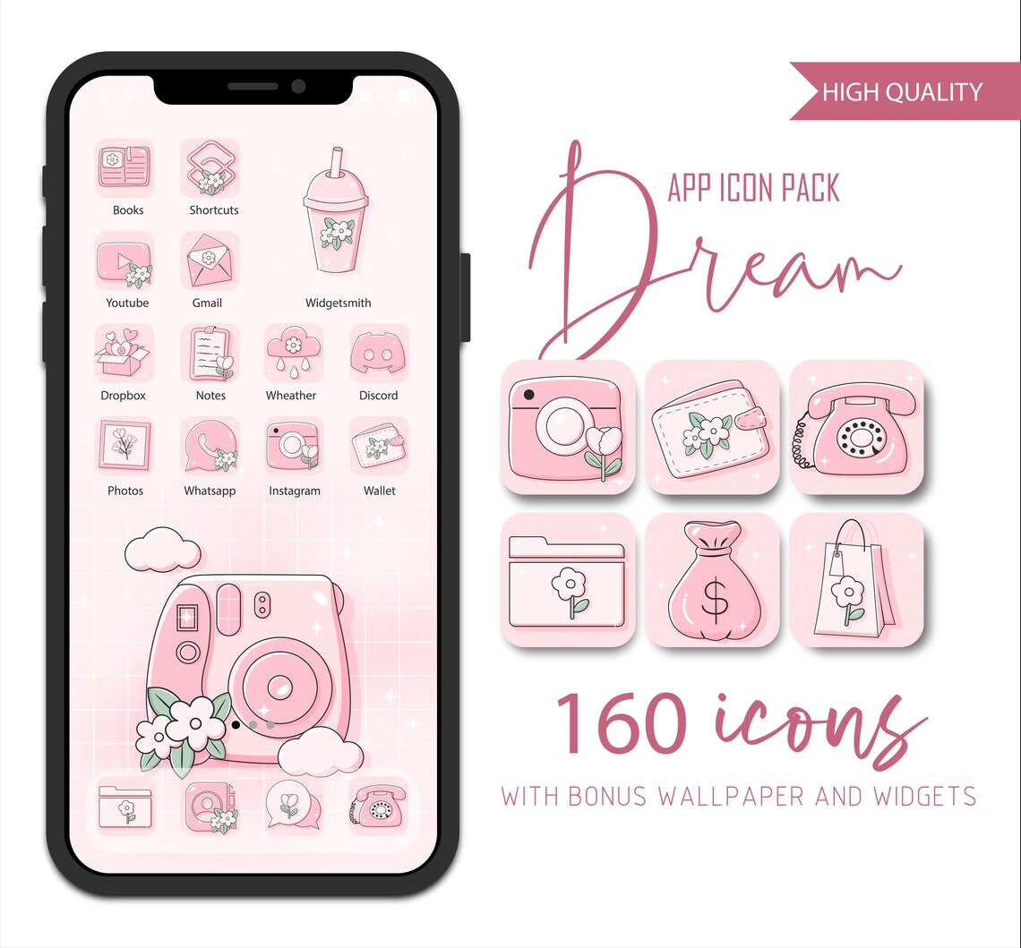 Pink Dream App Icon Set: 160 Ios Android Icons, Wallpapers & Widgets ...