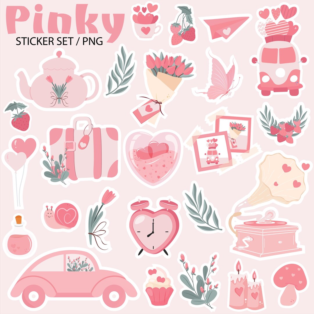 Pink Sticker Set, Pink Png File, Goodnotes Sticker Set, Printable Love ...