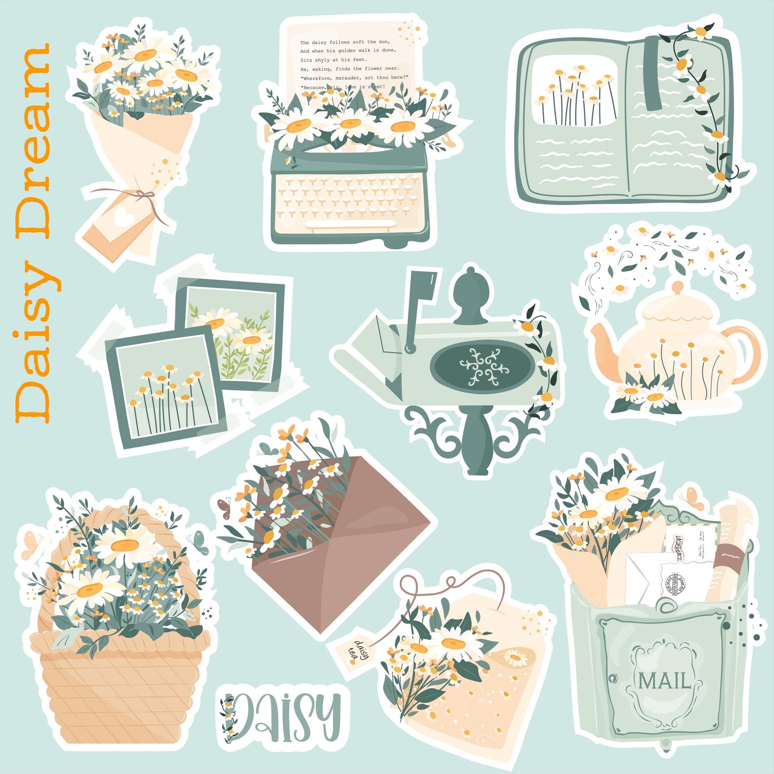 Daisy Sticker Set, Daisy Png File, Goodnotes Sticker Set, Printable ...