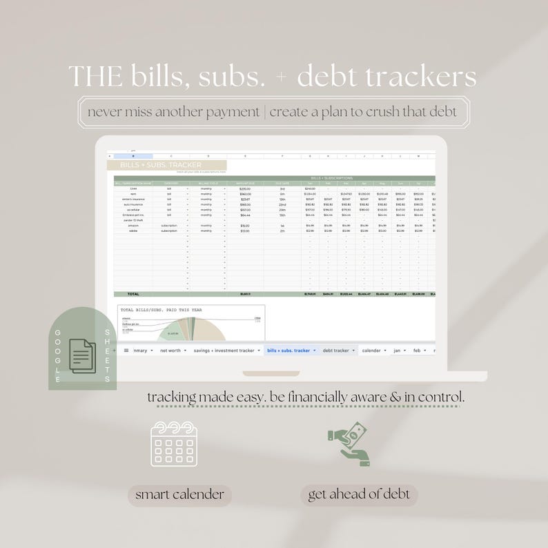Debt Bills Subscriptions Tracker | Google Sheets Budget Template | Automated Personal Finance ...