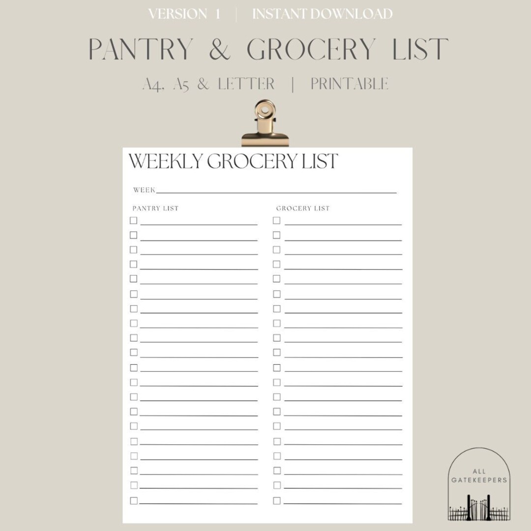 Weekly Grocery List || Pantry List || Printable Planner || Instant ...