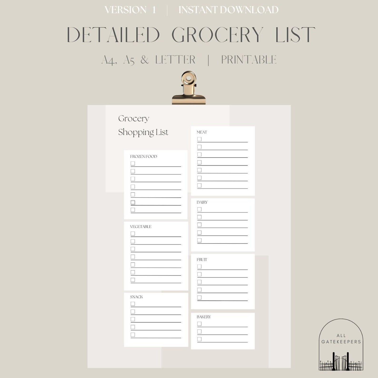 Detailed Grocery List || Weekly Planner || Printable Planner || Instant ...