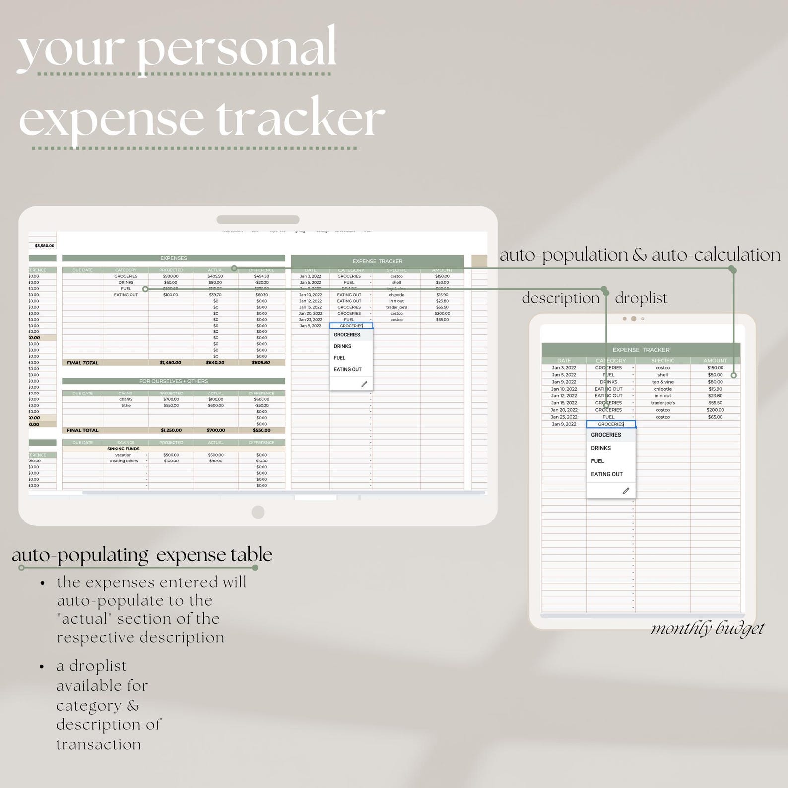 Ultimate Monthly Budget || Google Spreadsheet Template || Sage Green ...