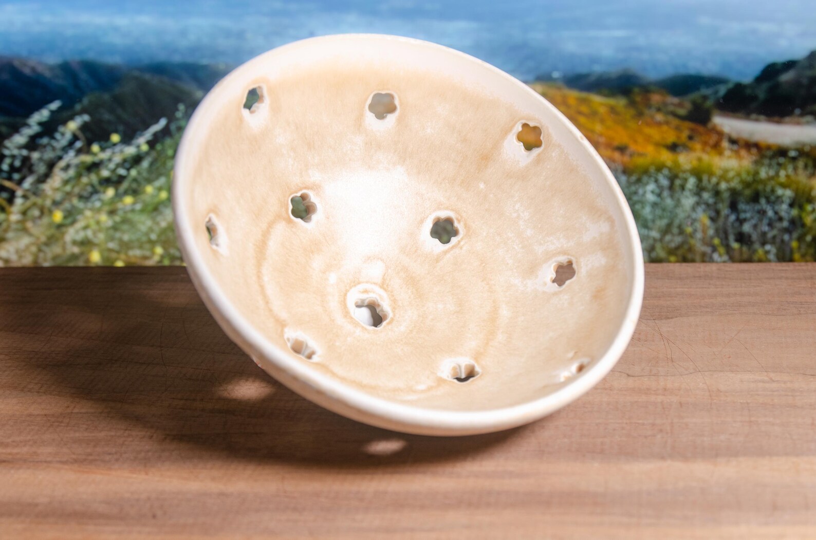Mini Cream & Tan Berry Bowl – Wheel-thrown Porcelain Strainer, Neutral ...