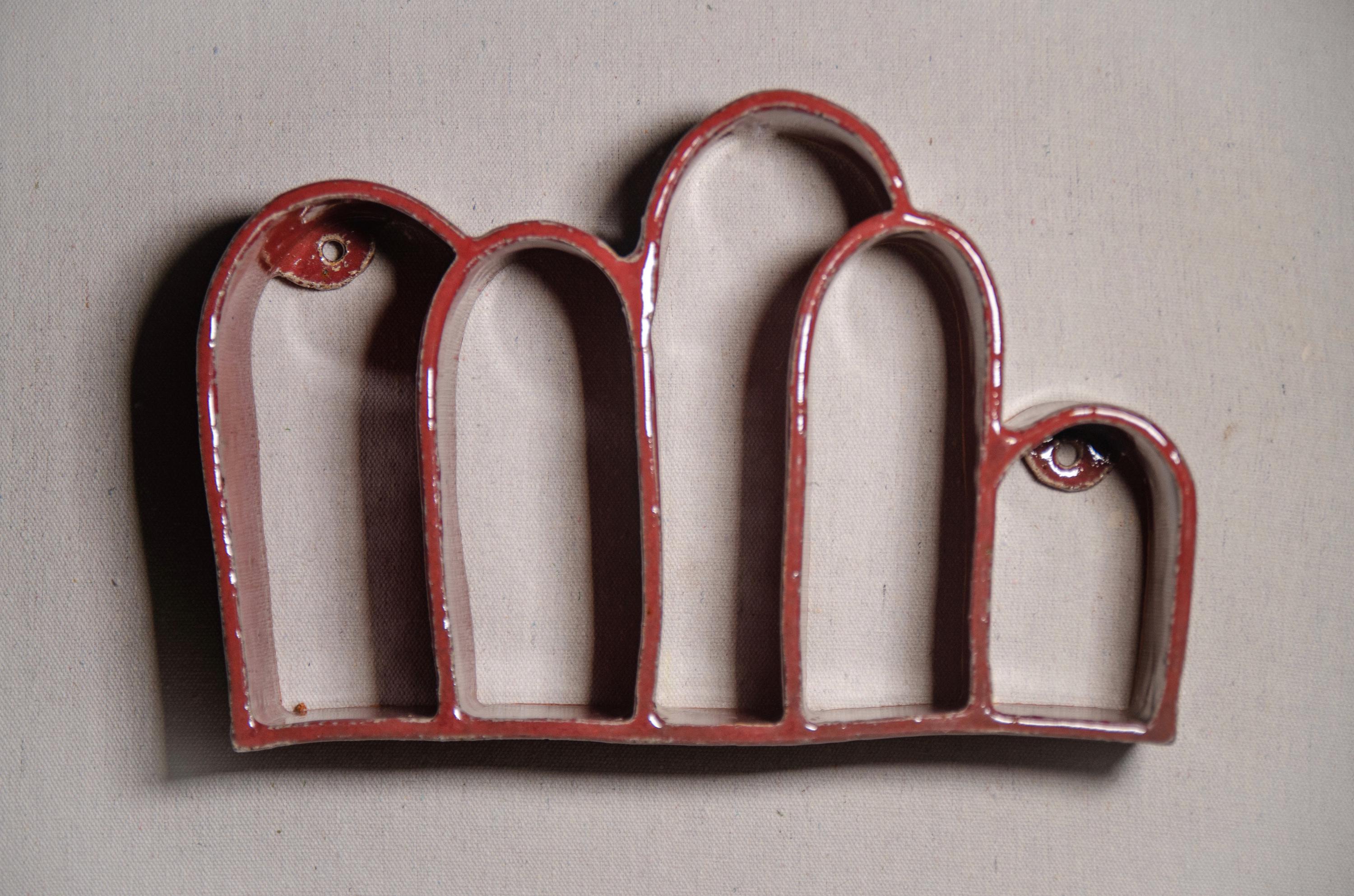 Red Curio Shelf Hand Built Ceramic Trinket Holder, Ceramic Wall Hanging ...