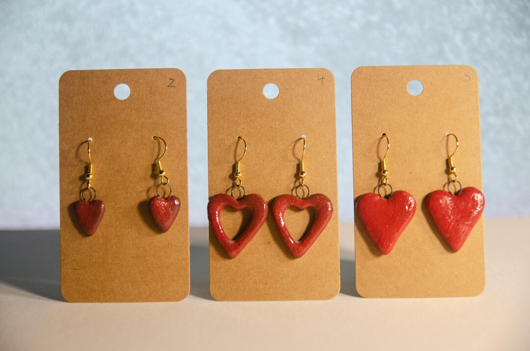Porcelain Red Heart Earrings – Dangly Ceramic Earrings – Handmade ...