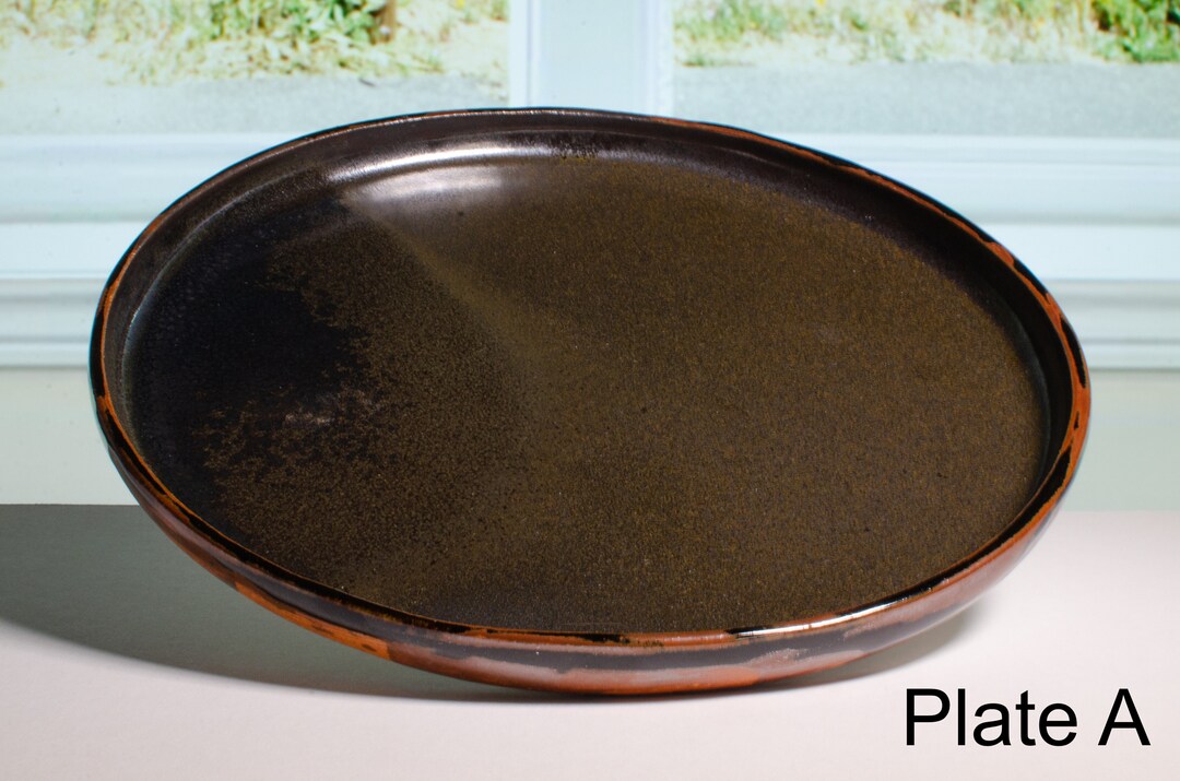 Black & Tan Plates Wheel-thrown Ceramics, Handmade, Shallow Rim Plates ...