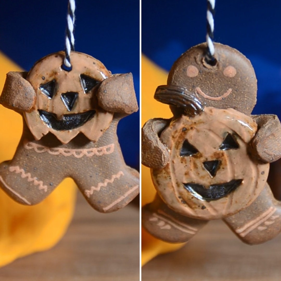 Fall-themed Gingerbread Men With Pumpkins Handmade Ceramic Gingerbread ...