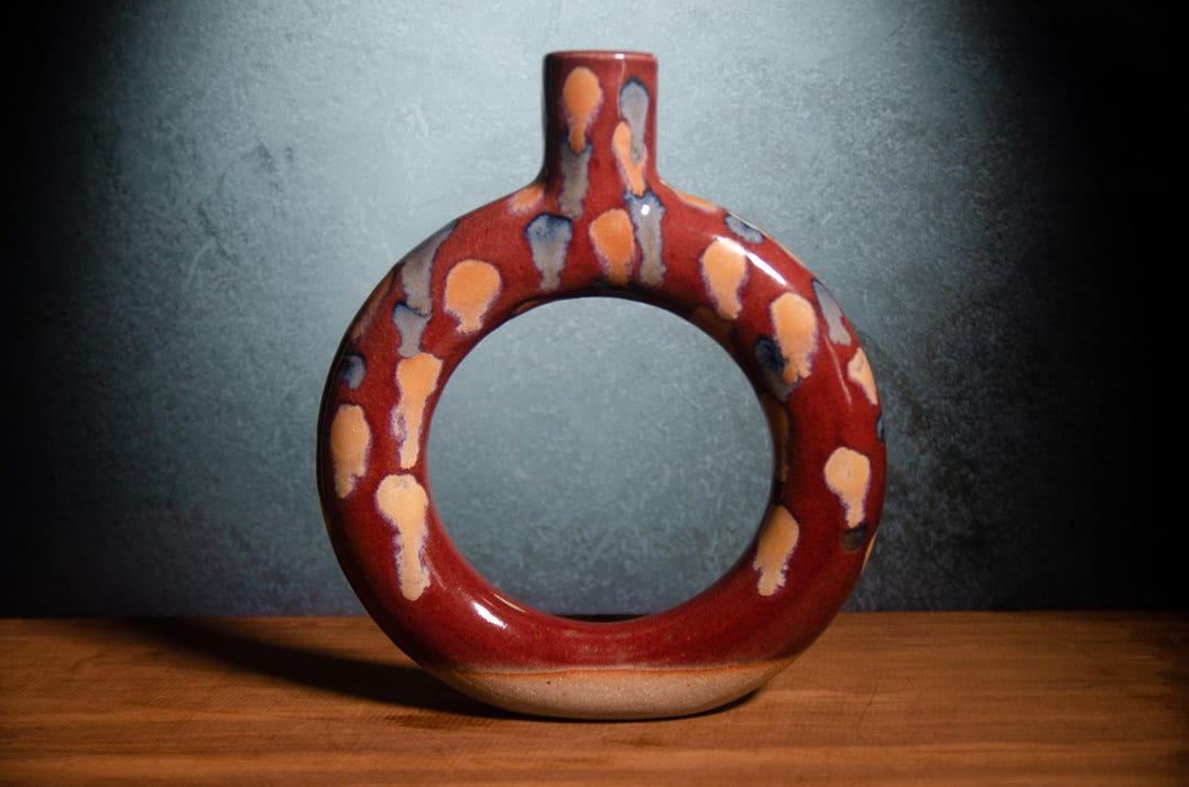 Red Donut Vase With Dabs of Color – Wheel-thrown Vibrant Ring Vase ...