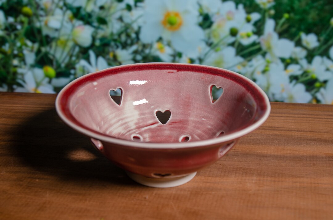 Small Heart Cutout Berry Bowl – Wheel-thrown Ceramic Colander ...