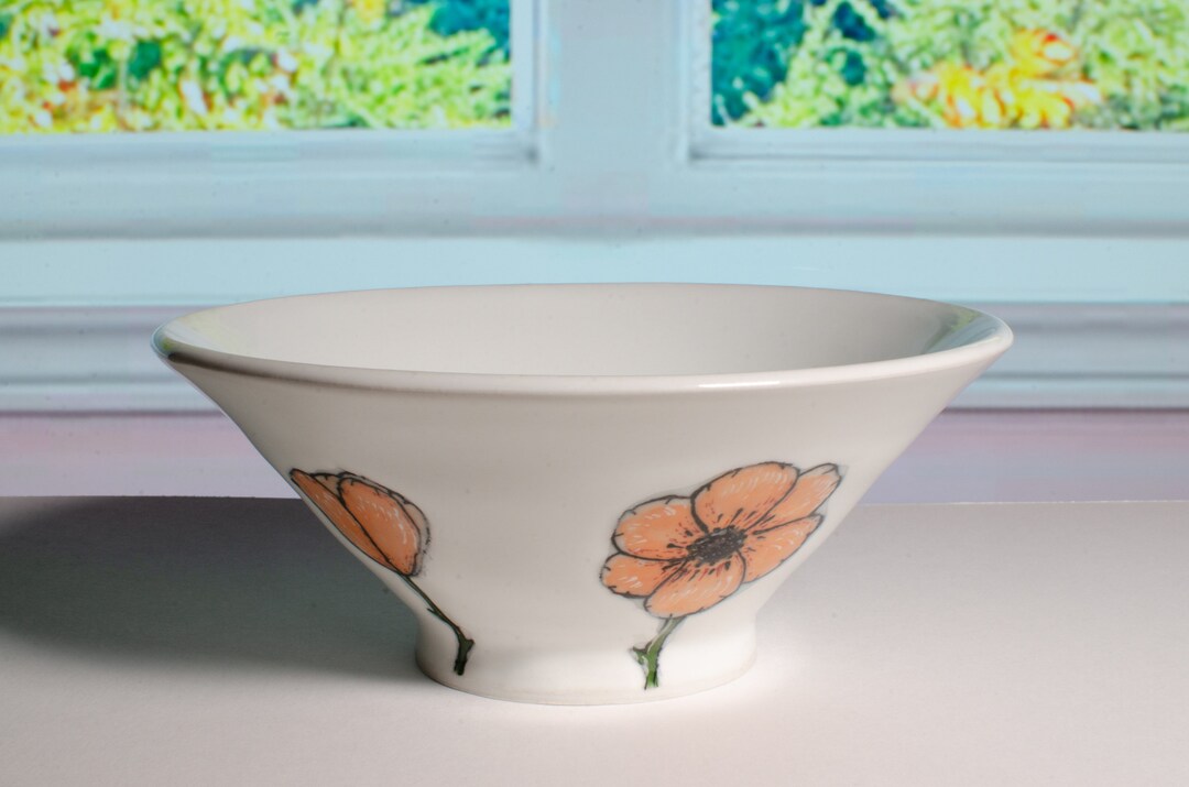 California Poppies Bowl – Wheel-thrown Porcelain Bowl, Floral Ramen ...