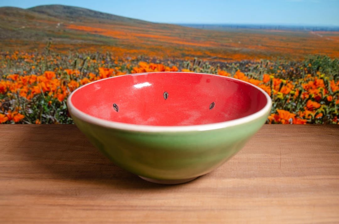 Fresh Cut Watermelon Bowl – Wheel-thrown Stoneware Salad Bowl, Medium ...