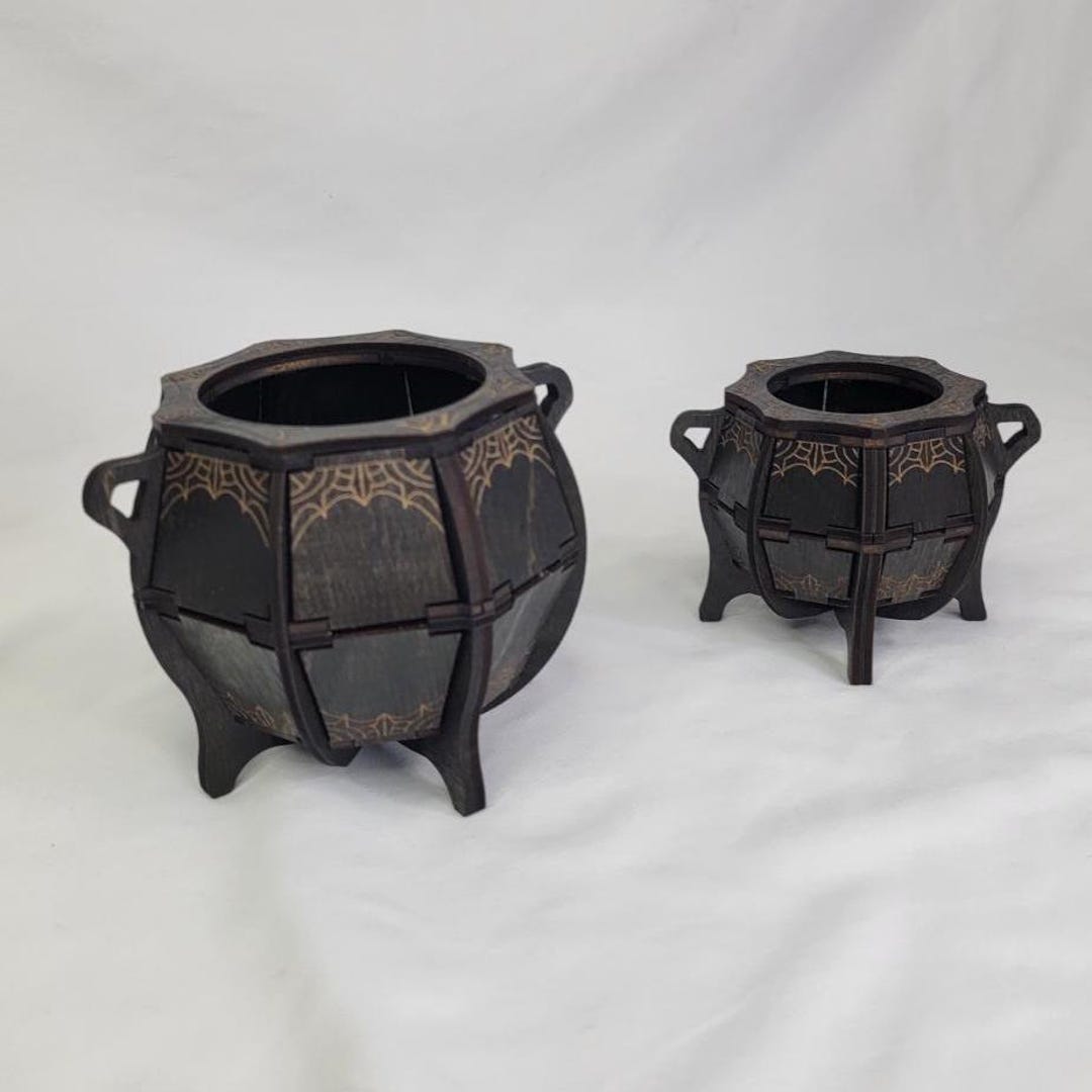 Handmade Wood Halloween Witch Cauldron | Halloween Decor for Candy ...