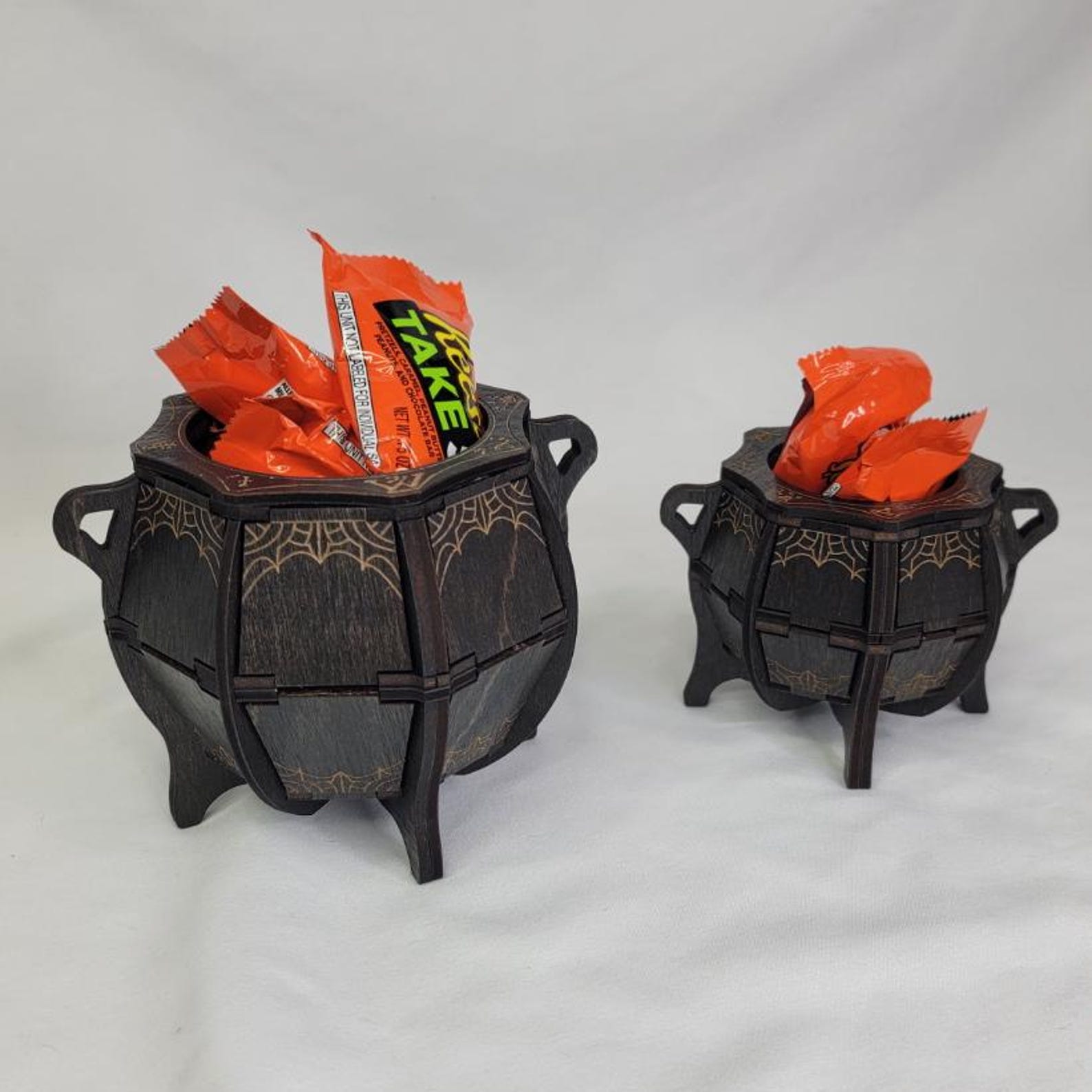 Handmade Wood Halloween Witch Cauldron | Halloween Decor for Candy ...