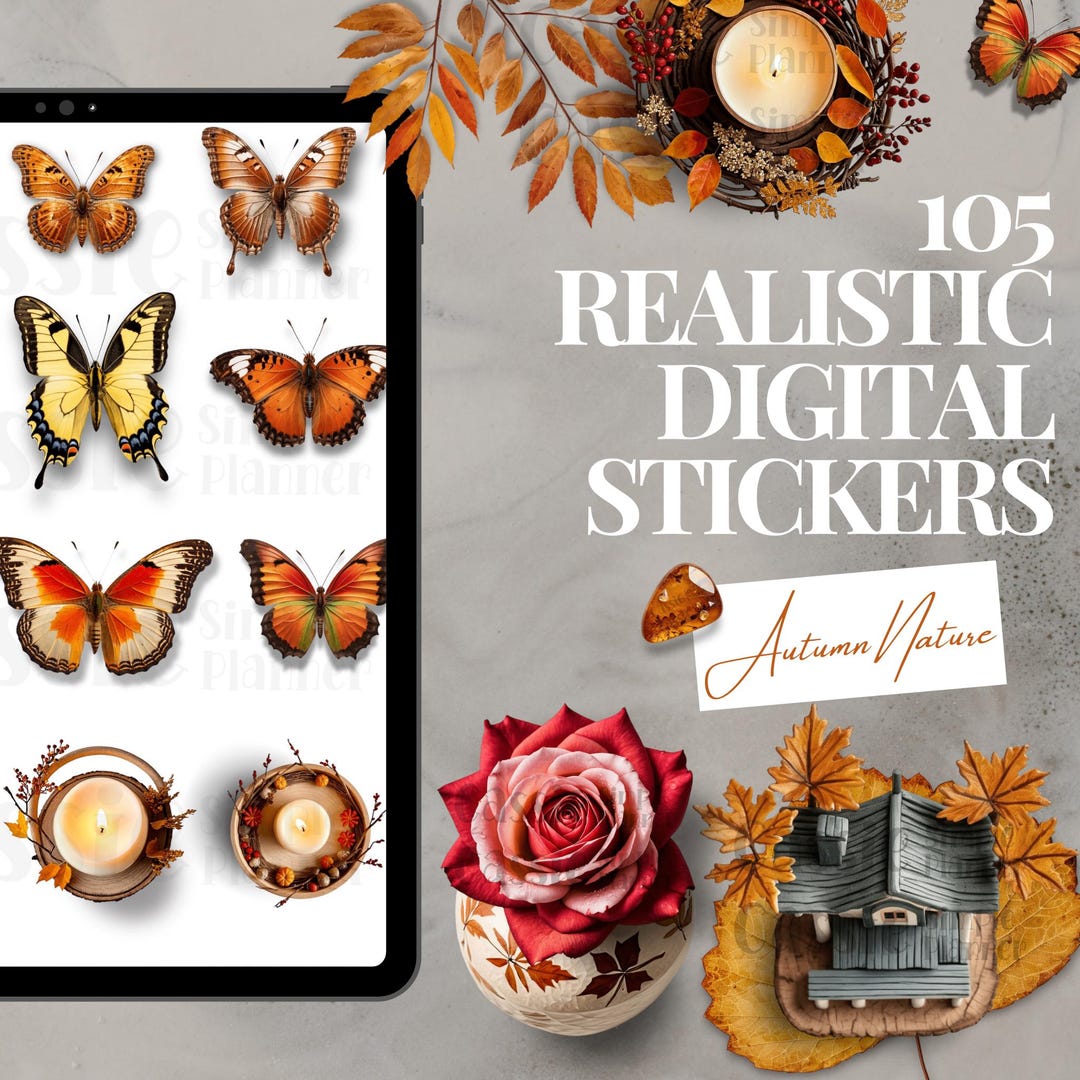 Realistic Digital Sticker | Autumn Nature Sticker Kit - Etsy