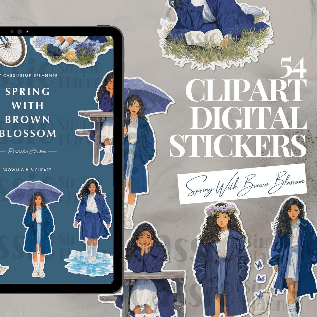 Clipart Digital Sticker | Spring With Brown Blossom Kit - Etsy