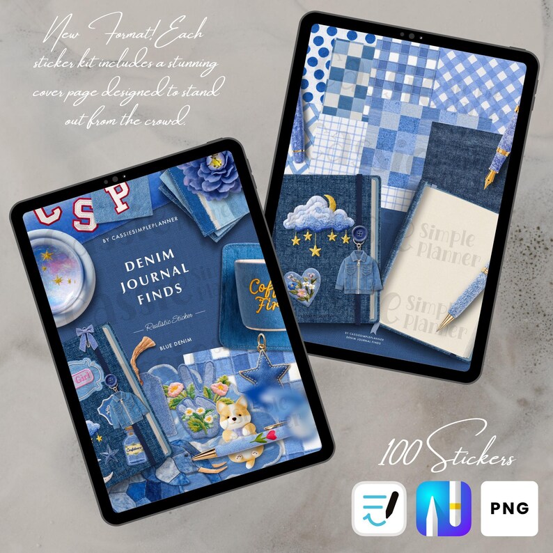 Realistic Digital Sticker | Denim Journal Finds Kit - Etsy