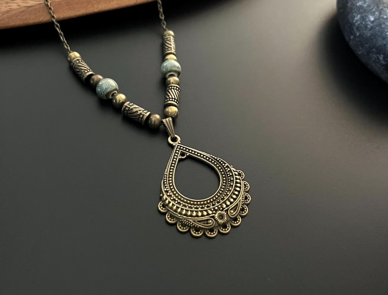 Boho Necklaces for Women, Bronze Large Necklaces, Bohemian Antique Gold ...