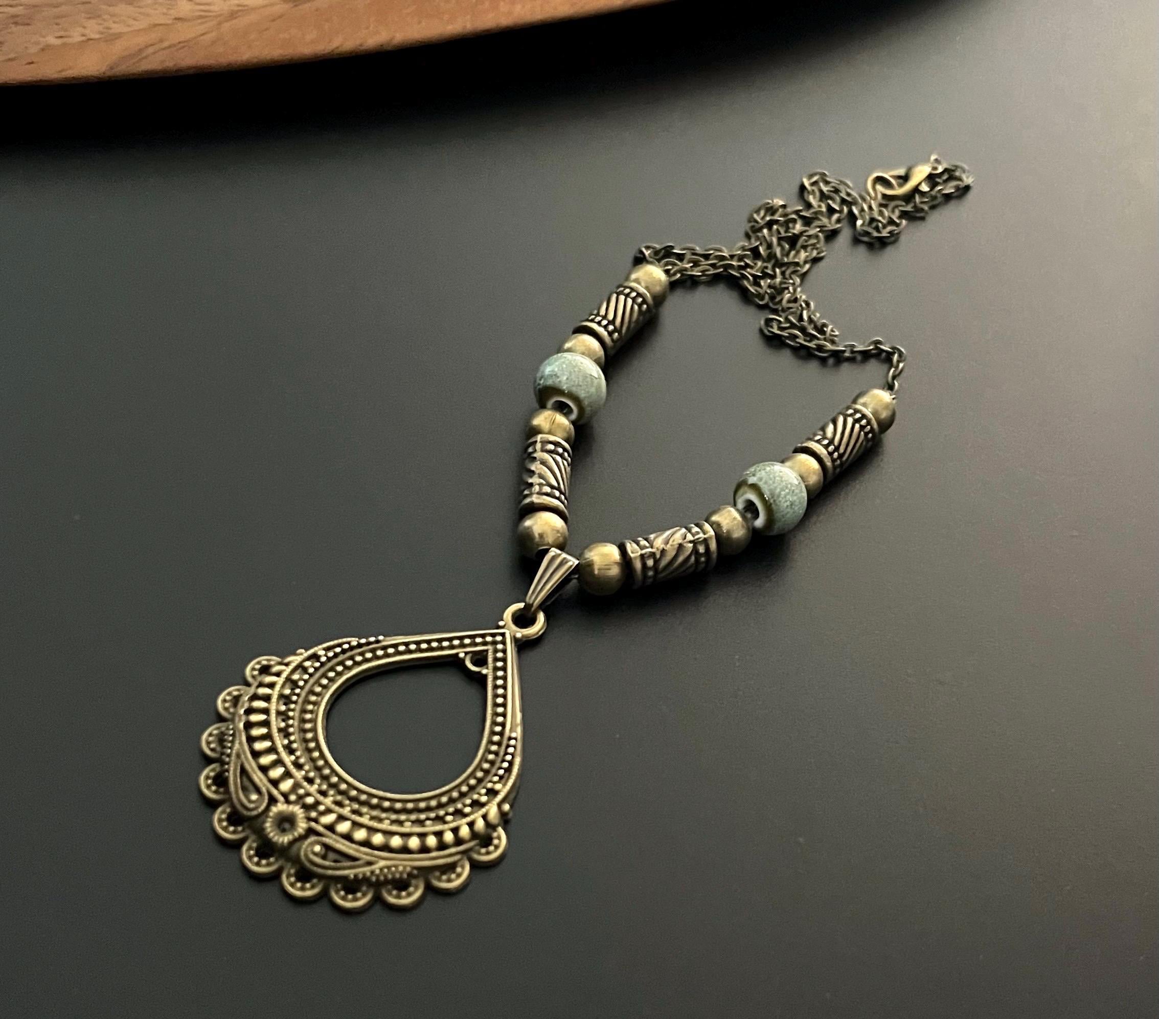 Boho Necklaces for Women, Bronze Large Necklaces, Bohemian Antique Gold ...