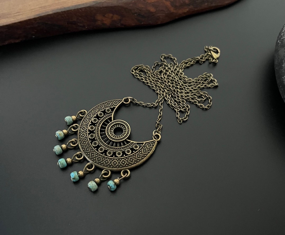Boho Necklaces, Women's Long Necklaces, Ethnic Women Necklaces, Bronze ...