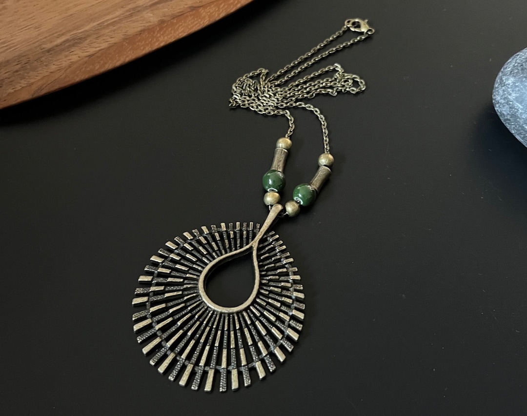 Boho Necklace for Women, Bronze Large Necklace, Bohemian Antique Gold ...