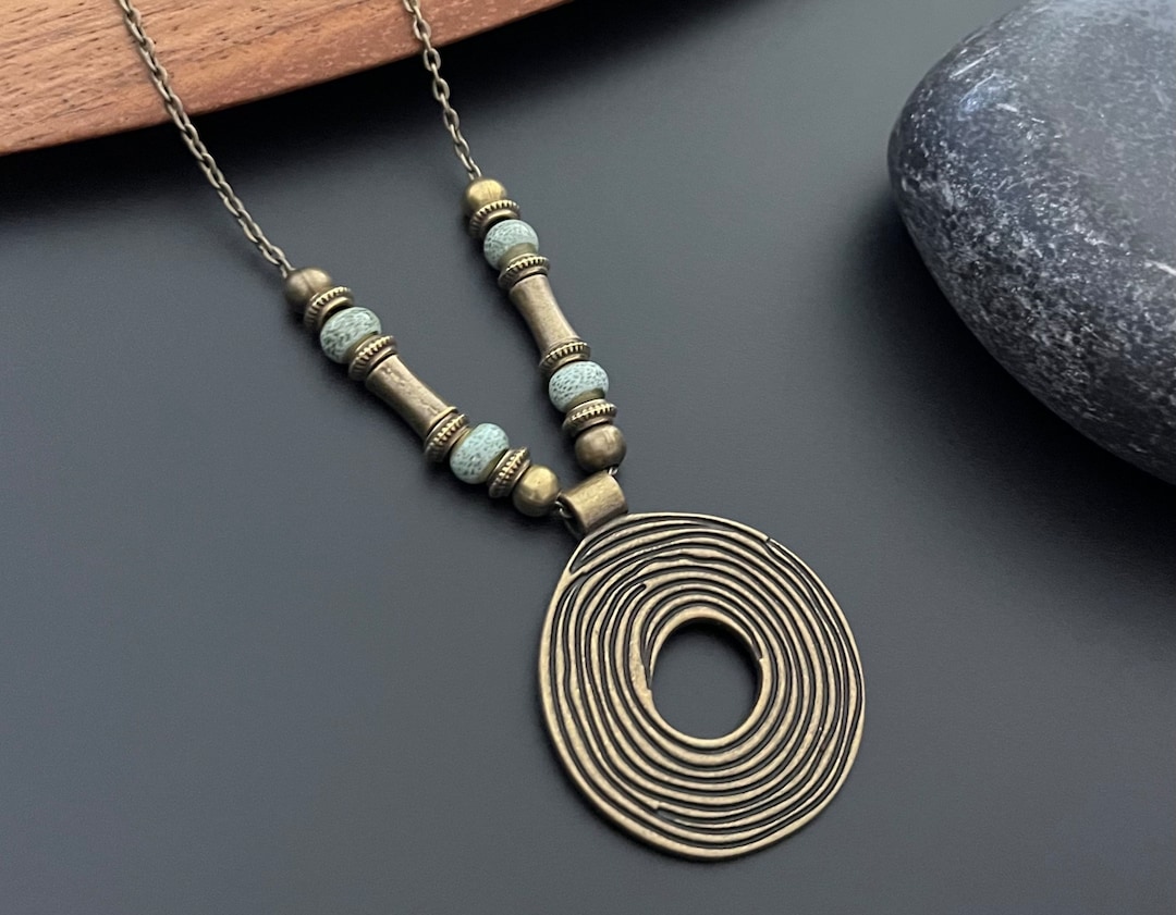 Boho Necklaces for Women, Bronze Large Necklaces, Bohemian Antique Gold ...