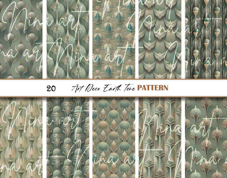 Art Deco Digital Paper Earth Tone Patterns Seamless Art Deco - Etsy