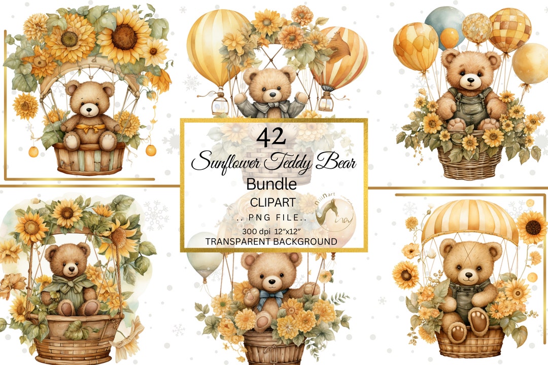 Watercolor Sunflower Teddy Bear Clipart Bundle (digital Download) - Etsy