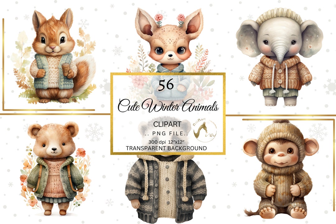Winter Animals Clipart, Winter Png, Clip Art, Cute Animal, Winter Hat ...