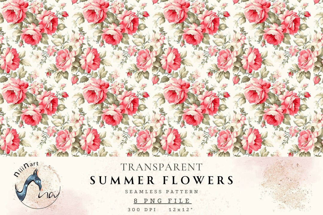 Floral Seamless Pattern, 8 Color Variation, Transparent Repeatable ...