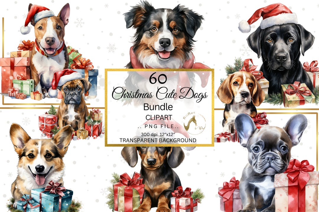 Watercolor Christmas Dogs Clipart Bundle, Card Making (PNG) - Etsy