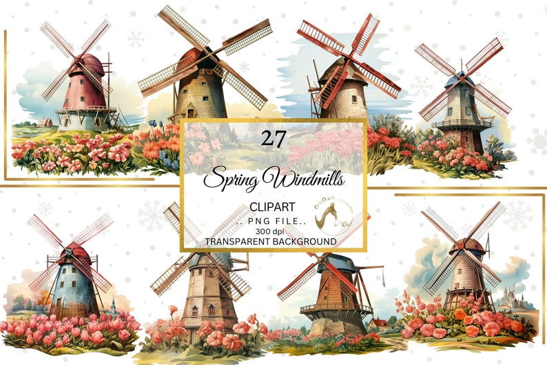 Windmill Floral Clipart Bundle, Transparent PNG (digital Download) - Etsy