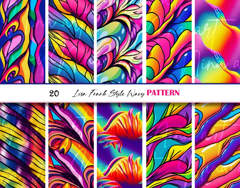 Seamless Lisa Frank Style Wavy Digital Paper Colorful Rainbow - Etsy