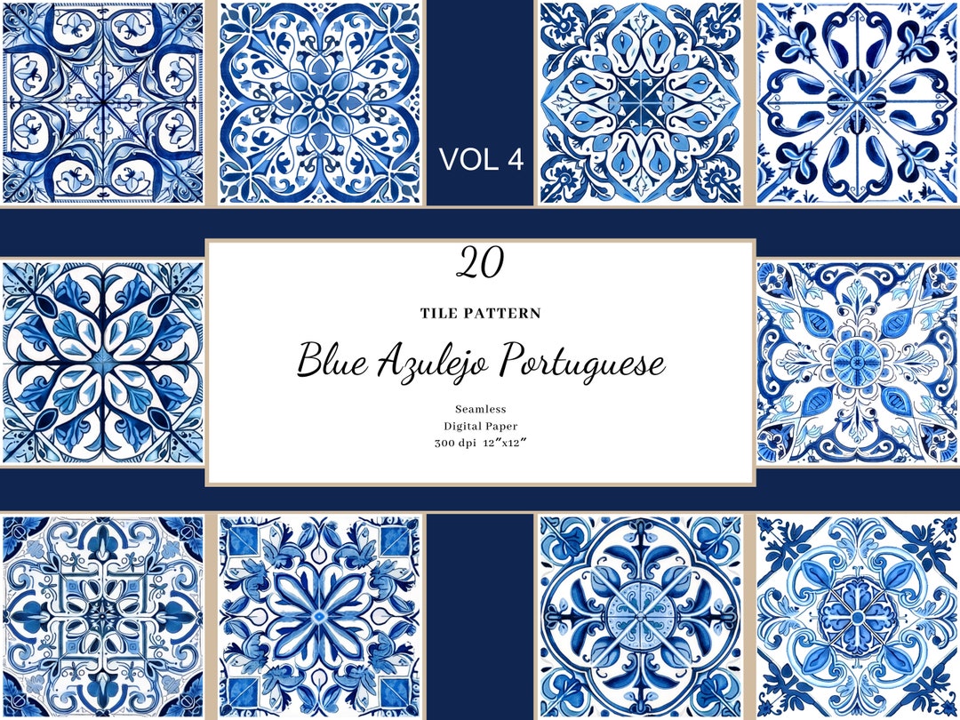 Blue Azulejo Portuguese Tiles Digital Pattern, Azulejo Tiles ...