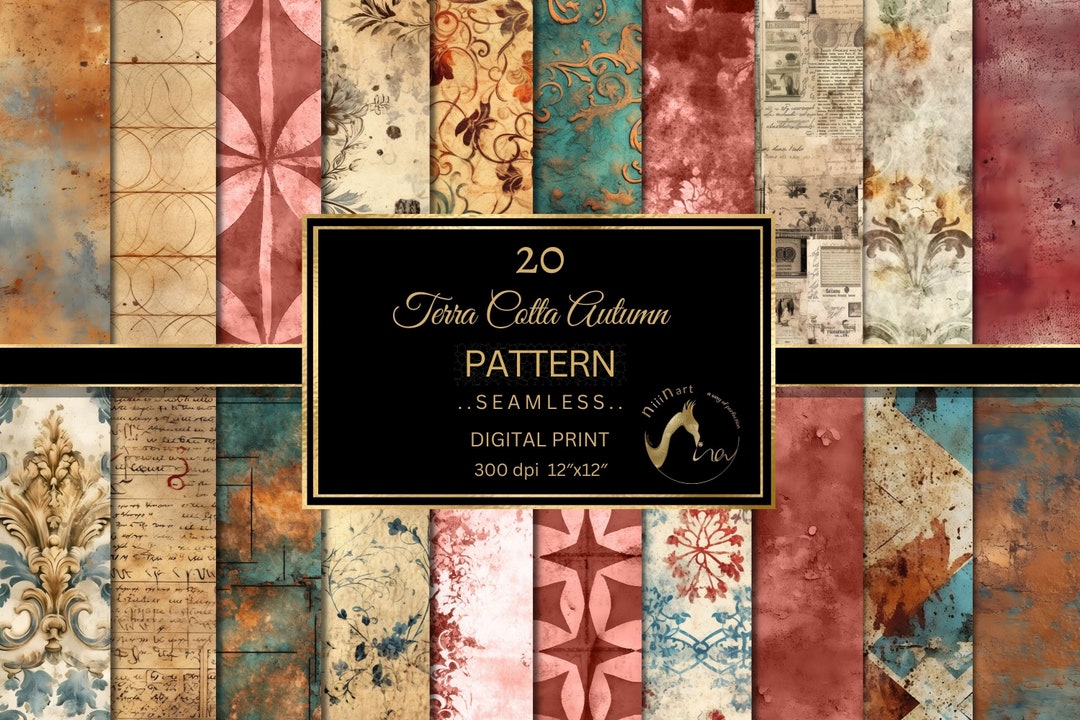 Terra Cotta Digital Paper, Distressed Turquoise Textures, Grungy ...