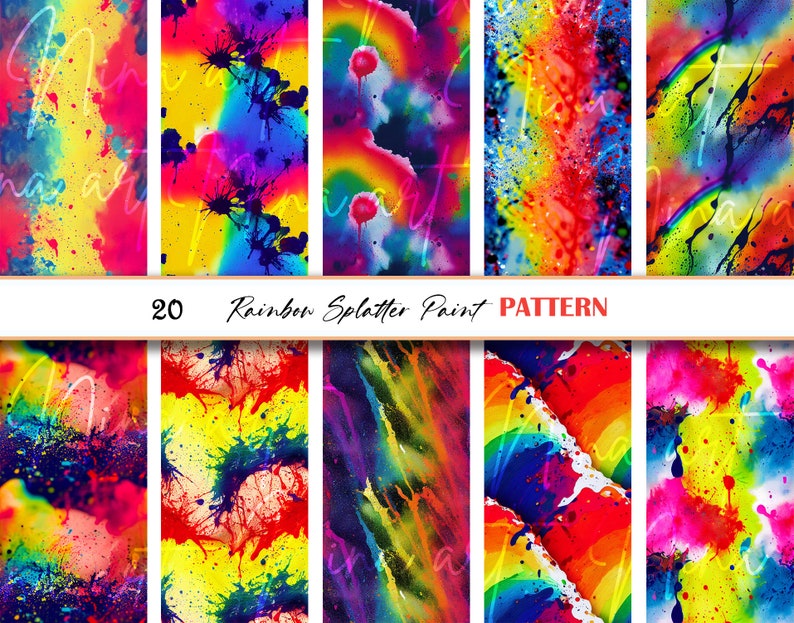 Rainbow Splatter Paint Seamless Digital Paper, Neon Colors (digital ...