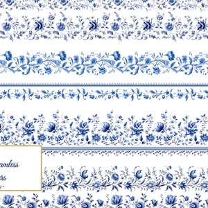 Watercolor Delft Tiles Delft Seamless Patterns Borders and Delft ...
