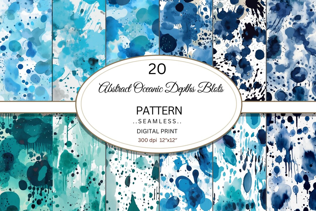 Oceanic Depth Blue Abstract Seamless Digital Paper, Dirty Abstract ...