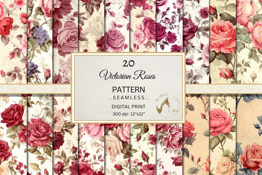 Rose Digital Paper Victorian Rose Scrapbooking Paper, Red Floral ...