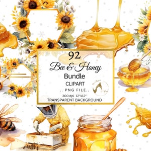 Watercolor Bees & Honey Clipart Bundle, Garden Bees and Honeycomb Clip ...