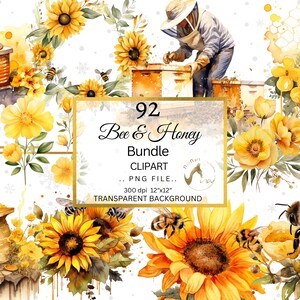 Watercolor Bees & Honey Clipart Bundle, Garden Bees and Honeycomb Clip ...