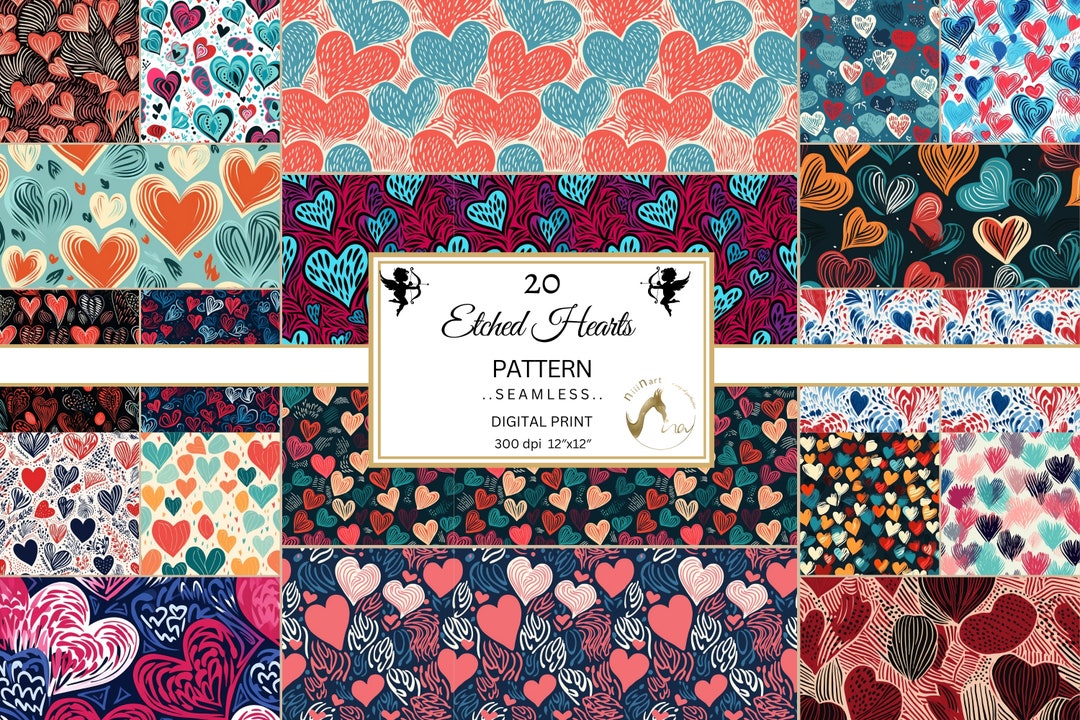 Heart Shaped Digital Paper, Seamless Heart Pattern Backgrounds ...